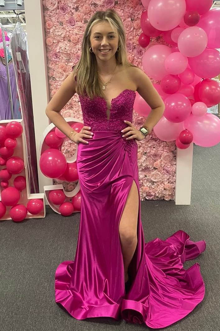 One Shoulder Fuchsia Ruched Long Prom Dress With 3d Flowers on Luulla